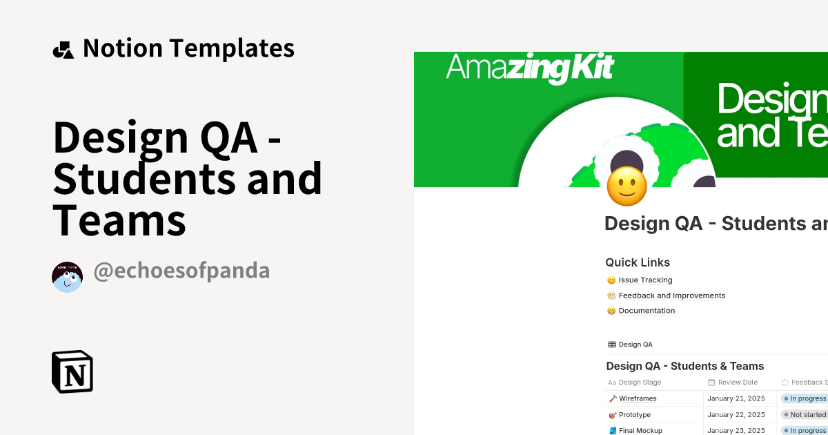 Design QA - Students and Teams Template | Notion Marketplace