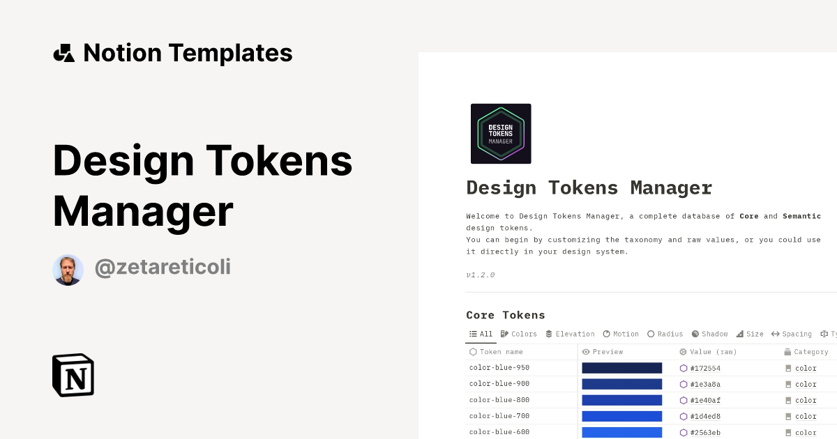 Design Tokens Manager Template by Francesco Improta | Notion Marketplace