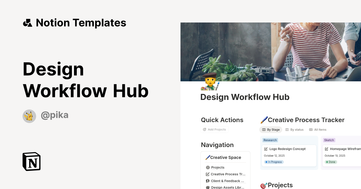 Design Workflow Hub Template by Pika | Notion Marketplace