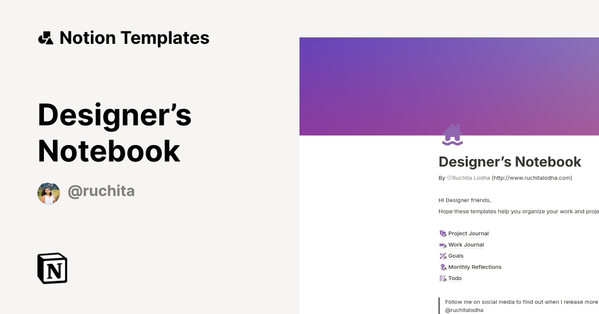 Designer’s Notebook Template by Ruchita Lodha | Notion Marketplace