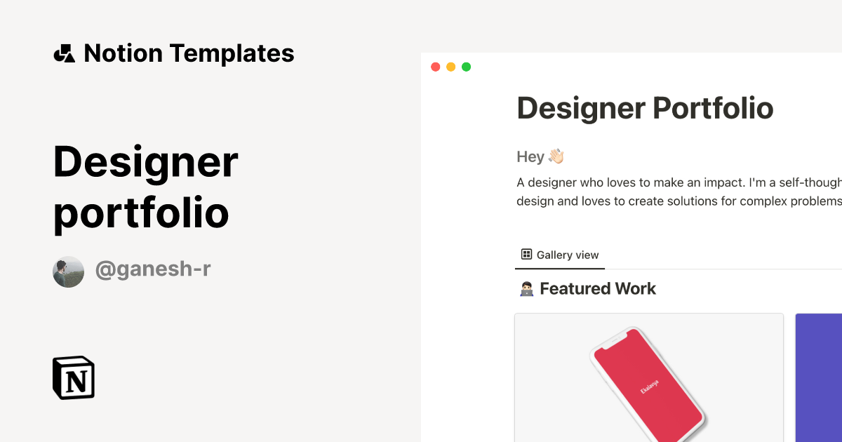 Designer portfolio Template | Notion Marketplace