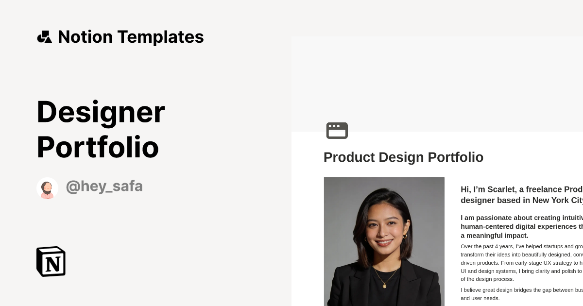 Designer Portfolio Template by Safa | Notion Marketplace
