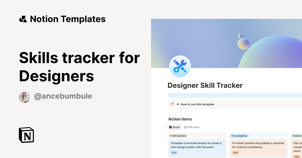 Skills tracker for Designers Template by Ance Bumbule | Notion Marketplace