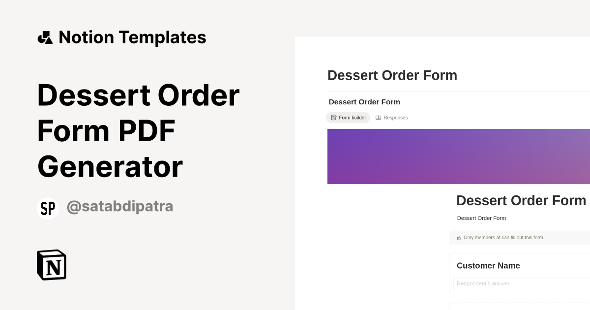 Dessert Order Form PDF Generator Template | Notion Marketplace
