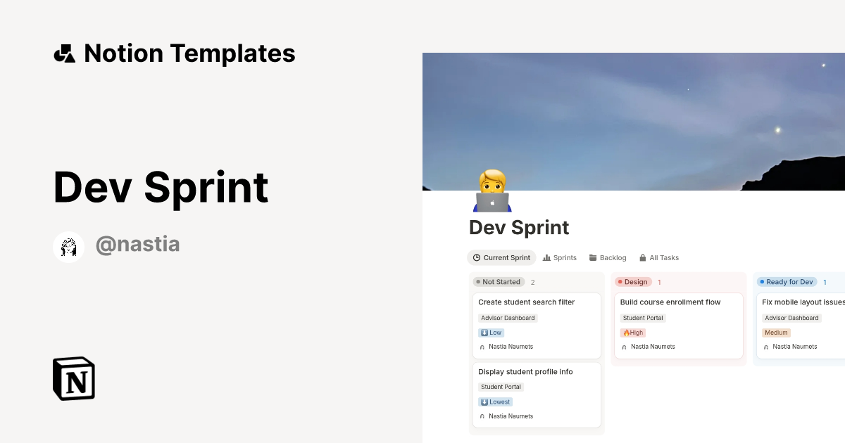 Dev Sprint Template by Nastia | Notion Marketplace