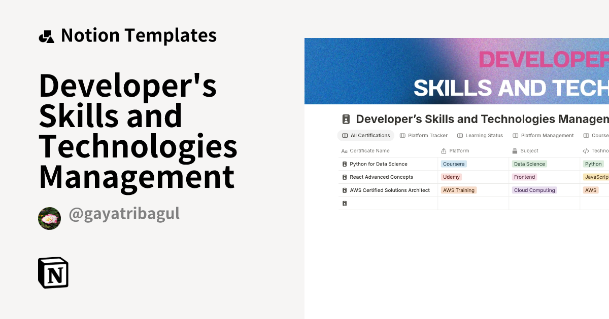 Developer's Skills and Technologies Management Template | Notion Marketplace