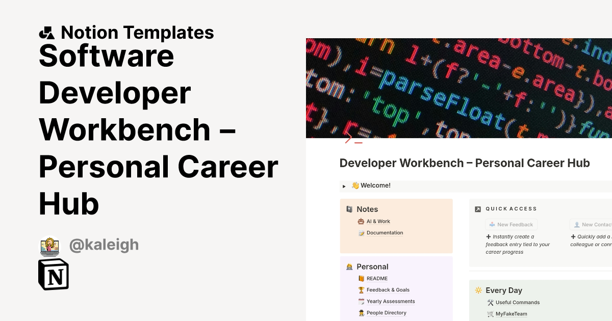 Developer Workbench – Personal Career Hub Template | Notion Marketplace