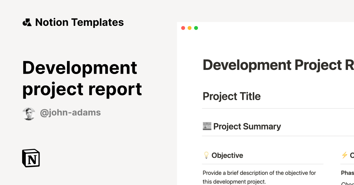 Development project report Template by John Adams | Notion Marketplace