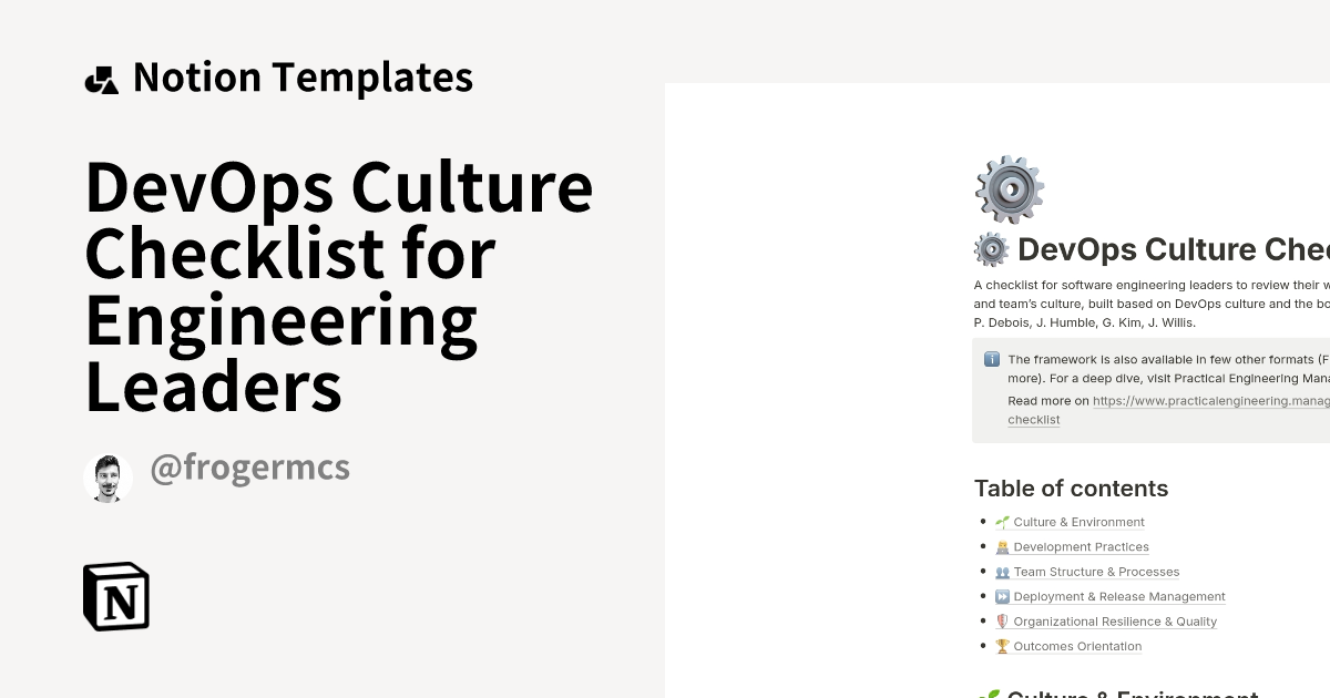DevOps Culture Checklist for Engineering Leaders Template | Notion ...