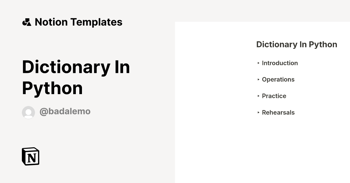 Dictionary In Python Template Notion Marketplace