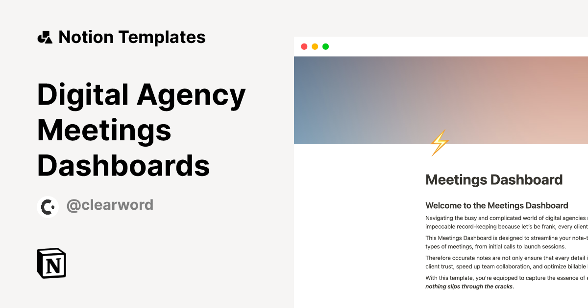 Digital Agency Meetings Dashboards Template | Notion Marketplace