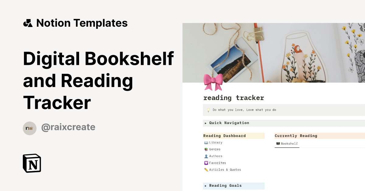 Digital Bookshelf and Reading Tracker Template by Raiza Mae | Notion ...