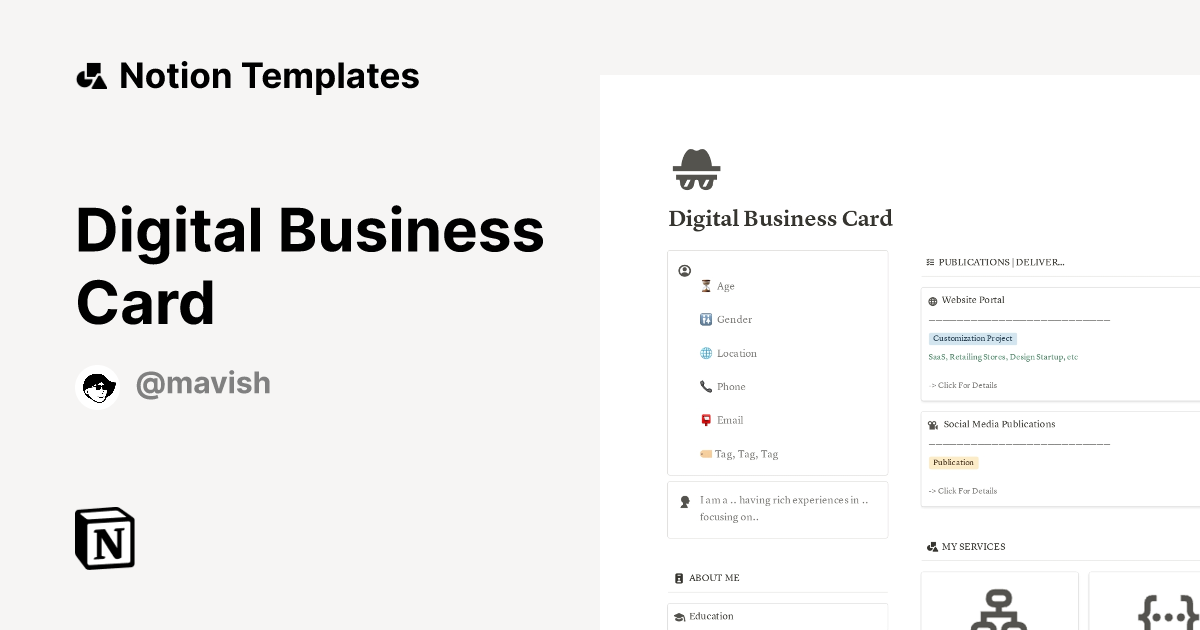 Digital Business Card Template by Mavis H | Notion Marketplace