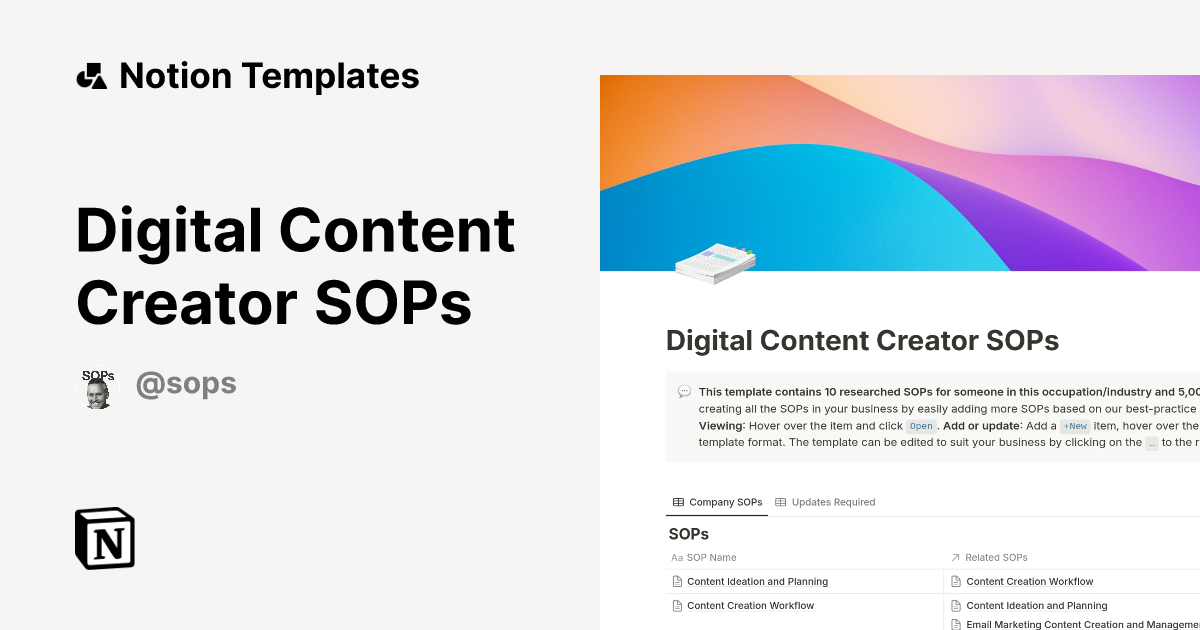 Digital Content Creator SOPs Template | Notion Marketplace