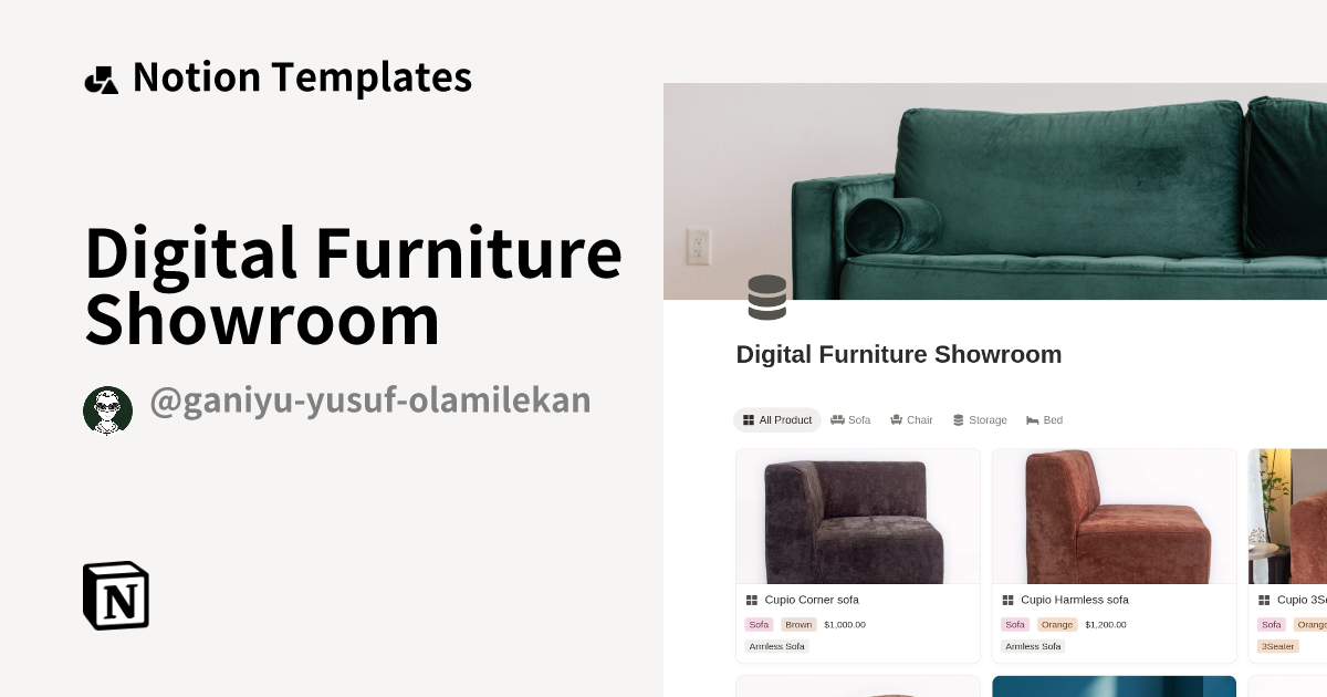 Digital Furniture Showroom Template by Notionallity | Notion Marketplace
