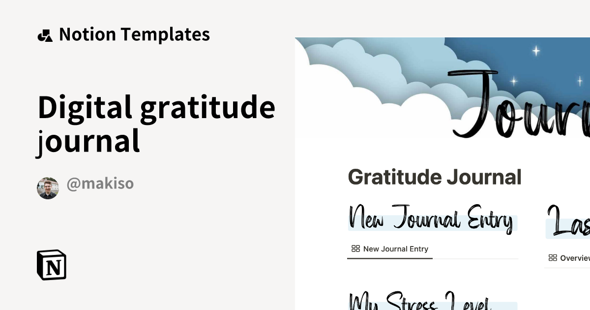 Digital gratitude journal Template by Makiso | Notion Marketplace