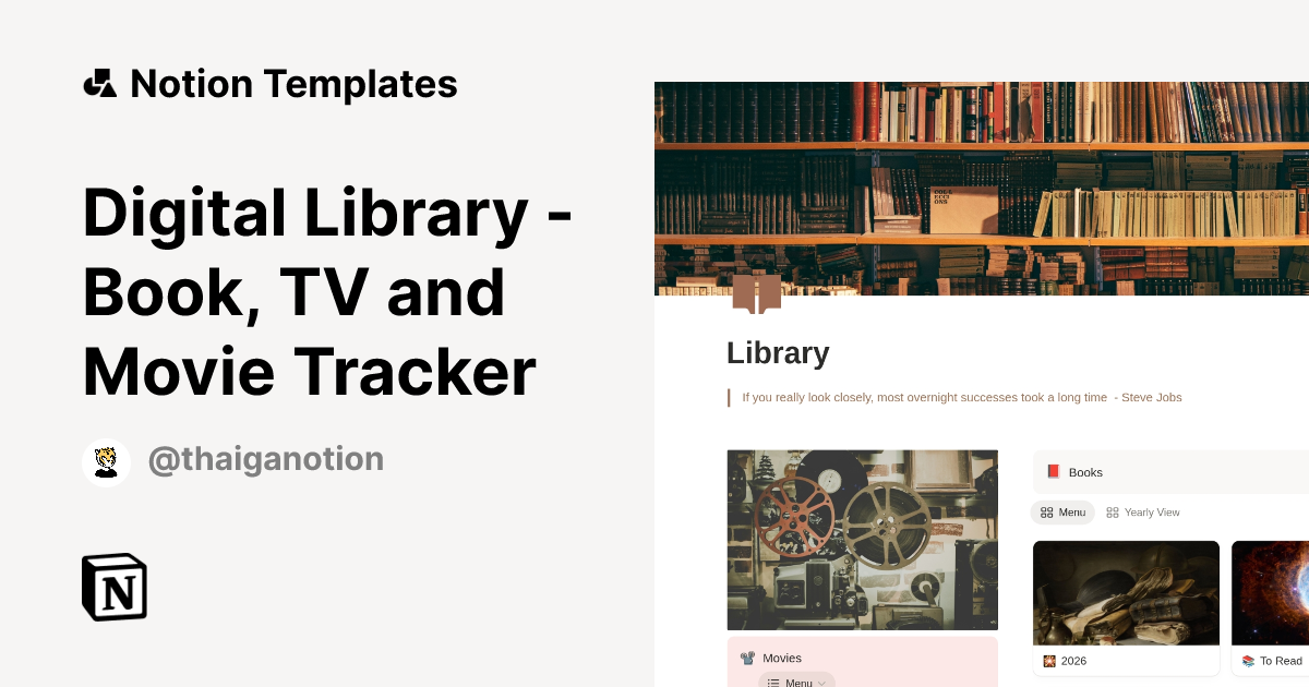 Digital Library - Book, TV and Movie Tracker Template | Notion Marketplace