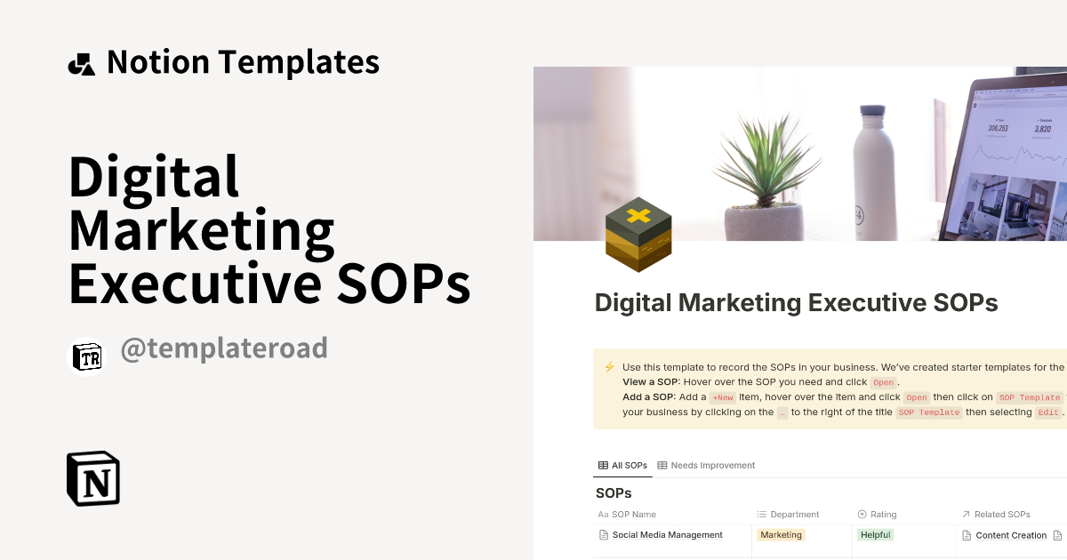 Digital Marketing Executive SOPs Template by Template Road | Notion ...
