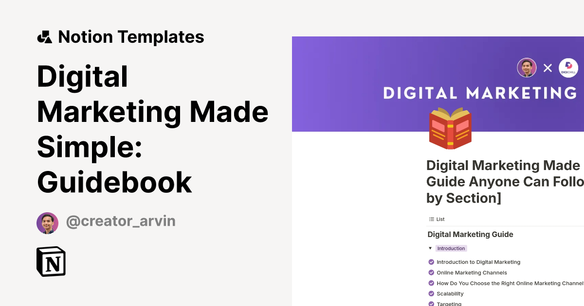 Digital Marketing Made Simple: Guidebook Template | Notion Marketplace