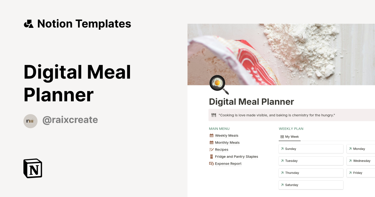 Digital Meal Planner Template | Notion Marketplace