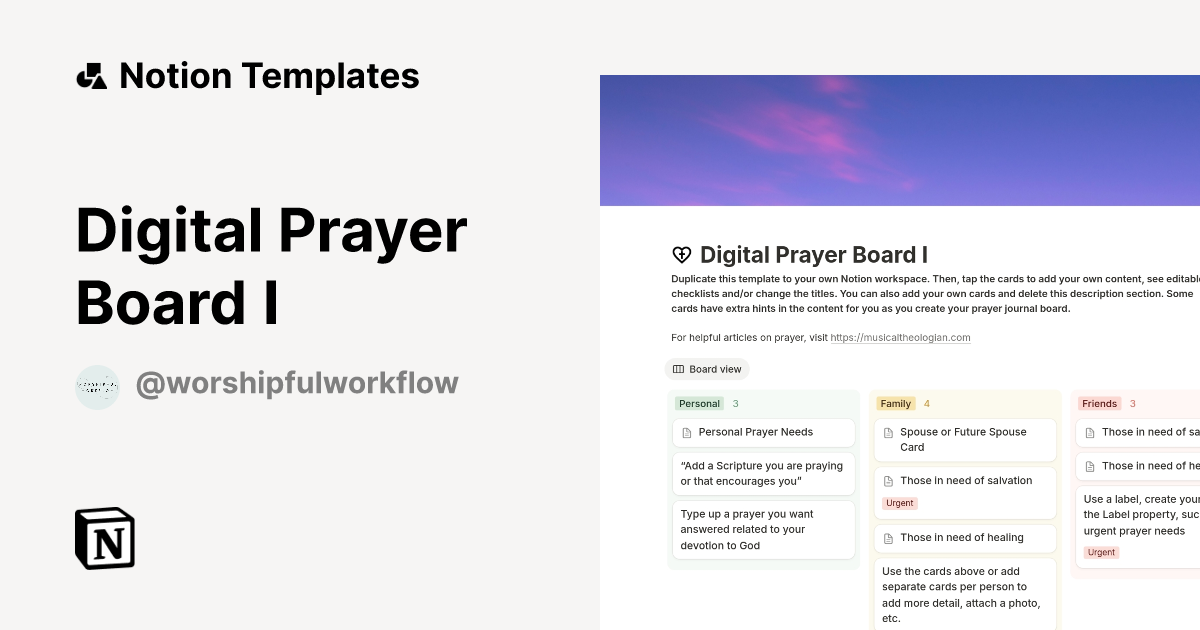 Digital Prayer Board I Template by WorshipfulWorkflow | Notion Marketplace