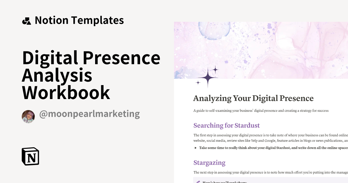 Digital Presence Analysis Workbook Template by Grace Payne | Notion ...