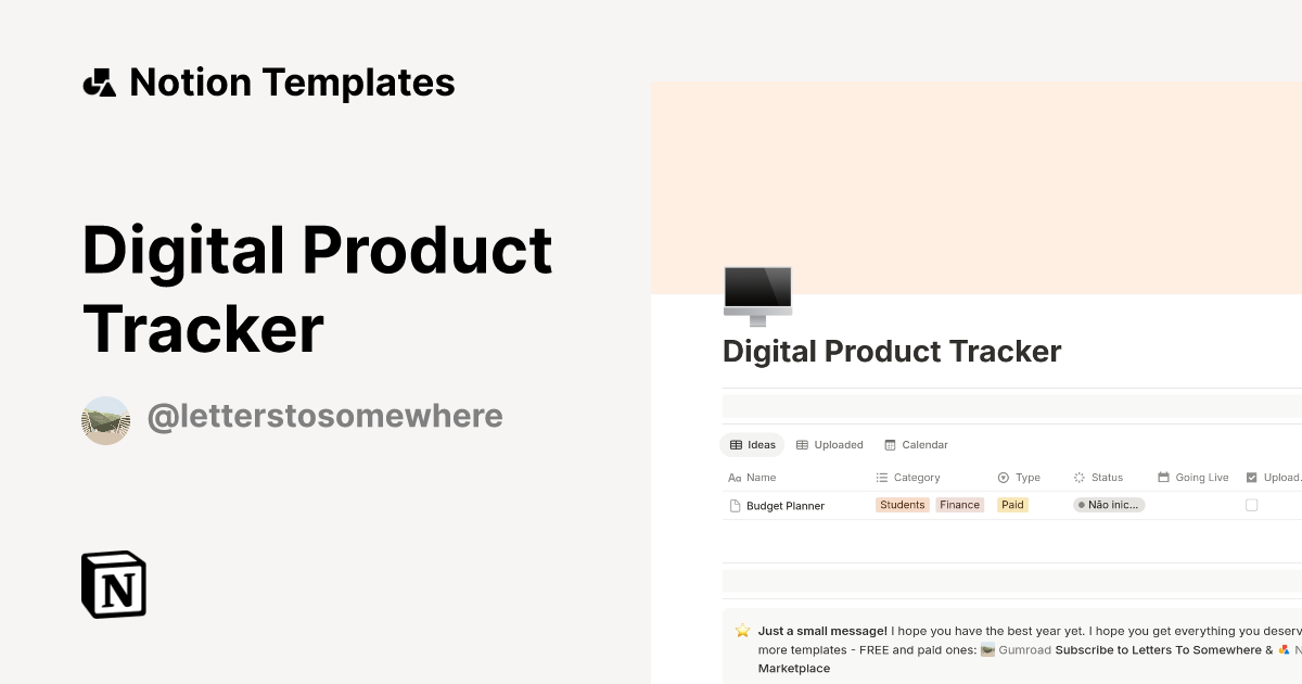 Digital Product Tracker Template by Letters To Somewhere | Notion ...