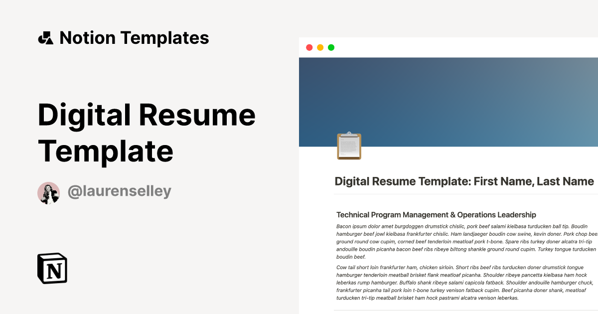 Digital Resume Template Template by Lauren Selley | Notion Marketplace