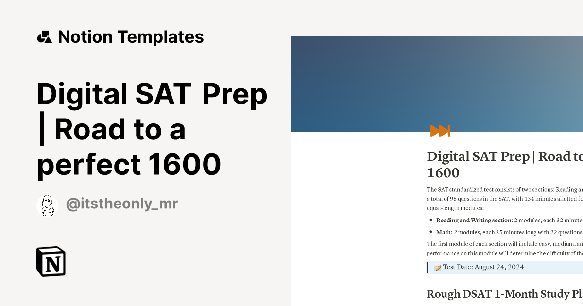 Digital SAT Prep | Road to a perfect 1600 Template | Notion Marketplace