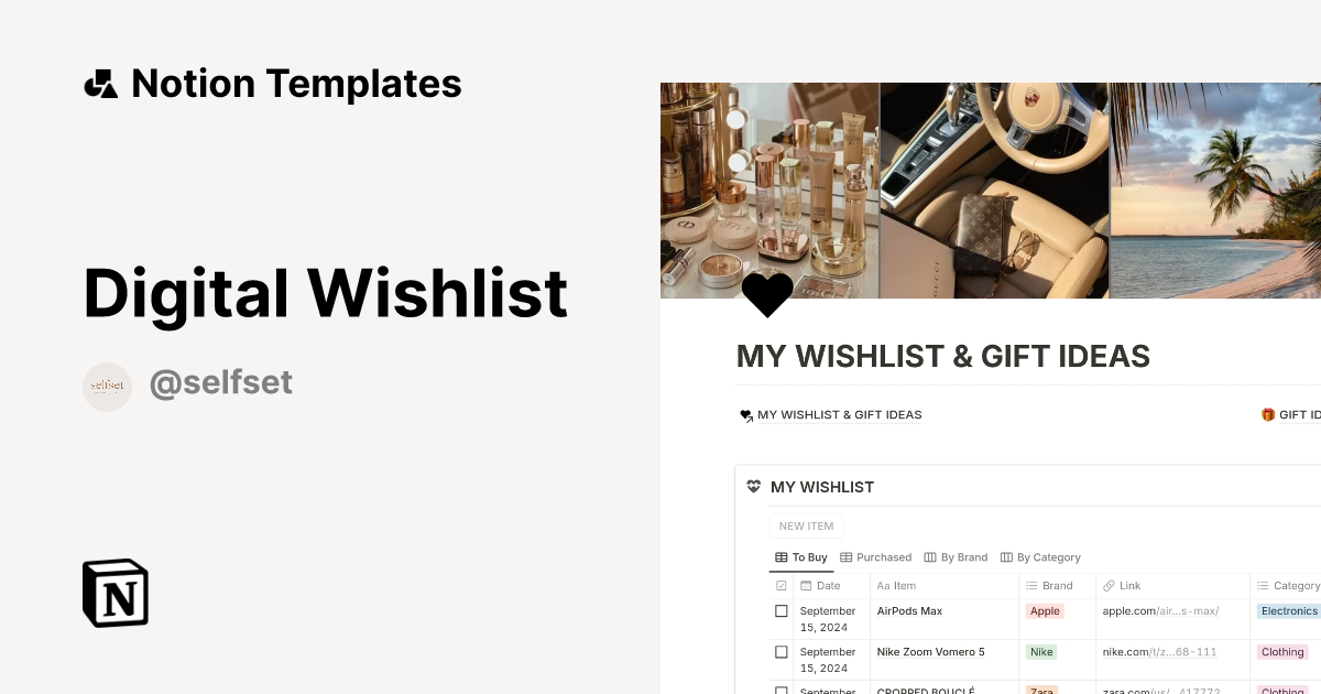 Digital Wishlist Template by SELFSET | Notion Marketplace