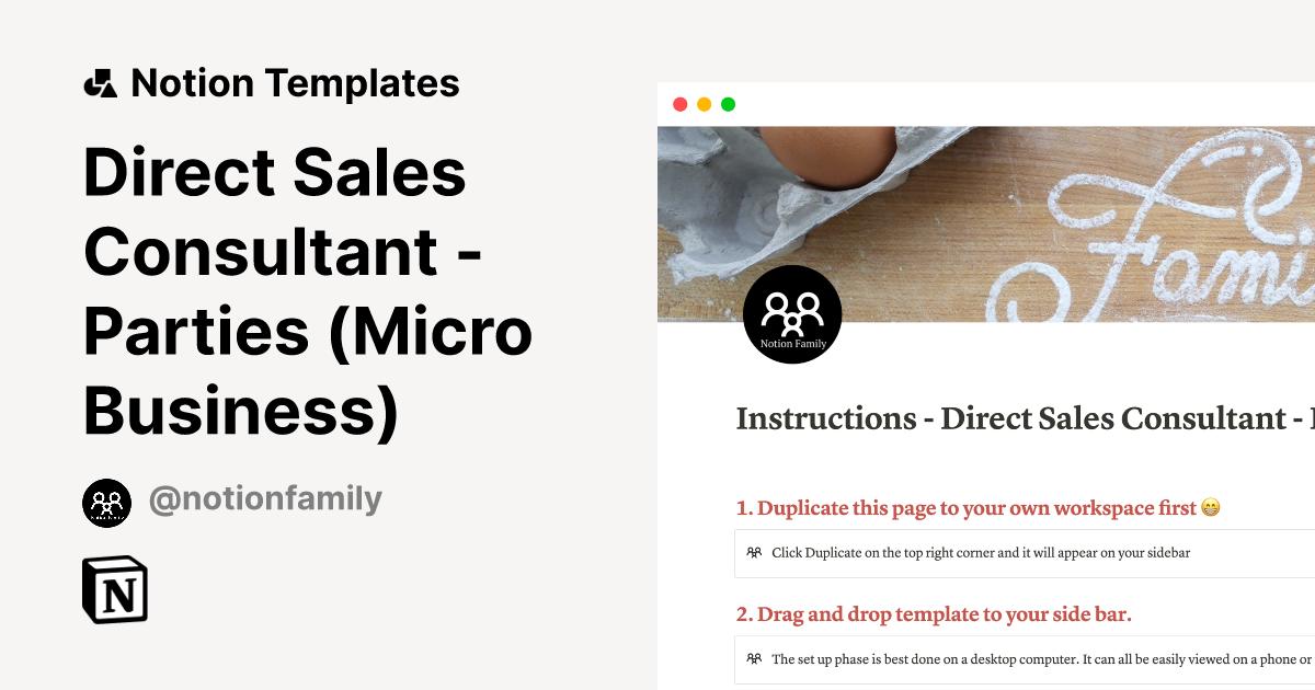 Direct Sales Consultant - Parties (Micro Business) Template by Notion ...
