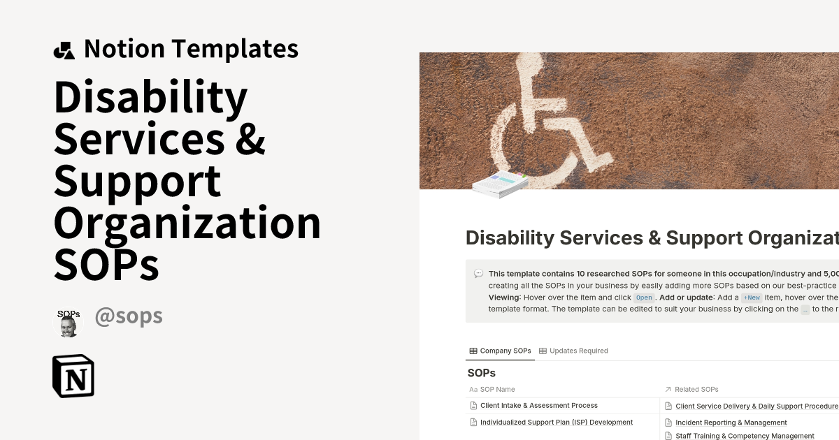 Disability Services & Support Organization SOPs Template | Notion ...