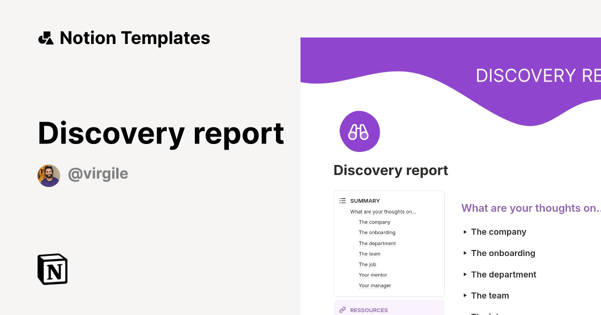 Discovery report Template by Virgile Gouala | Notion Marketplace