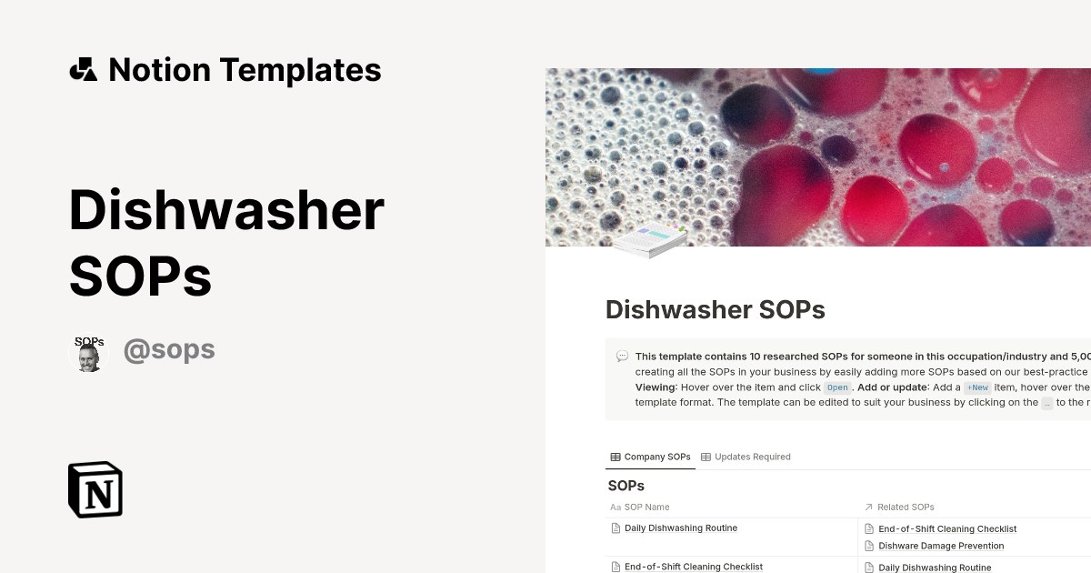 Dishwasher SOPs Template by SOPs | Notion Marketplace