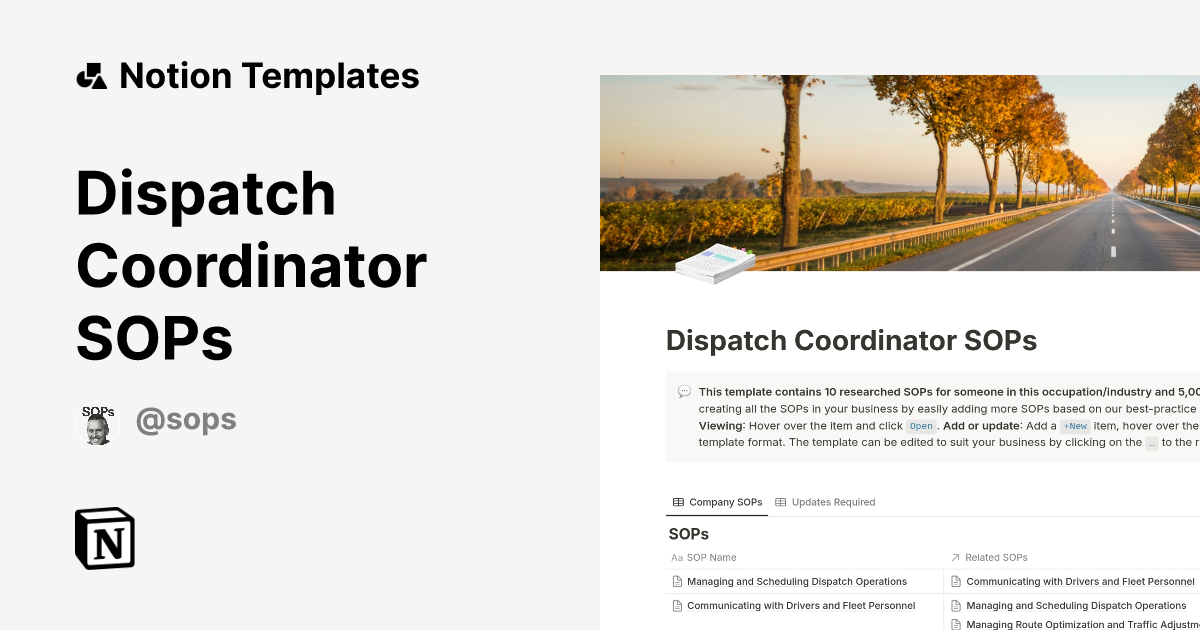 Dispatch Coordinator SOPs Template by SOPs | Notion Marketplace