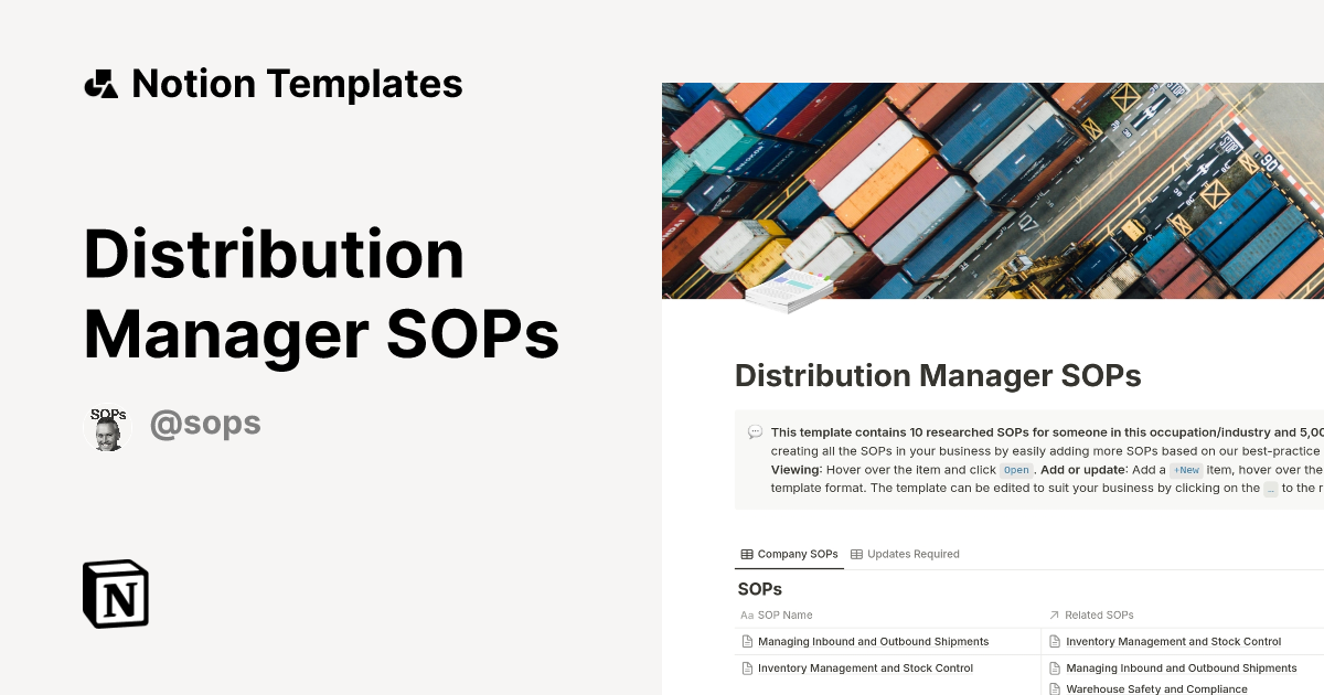 Distribution Manager SOPs Template by SOPs | Notion Marketplace