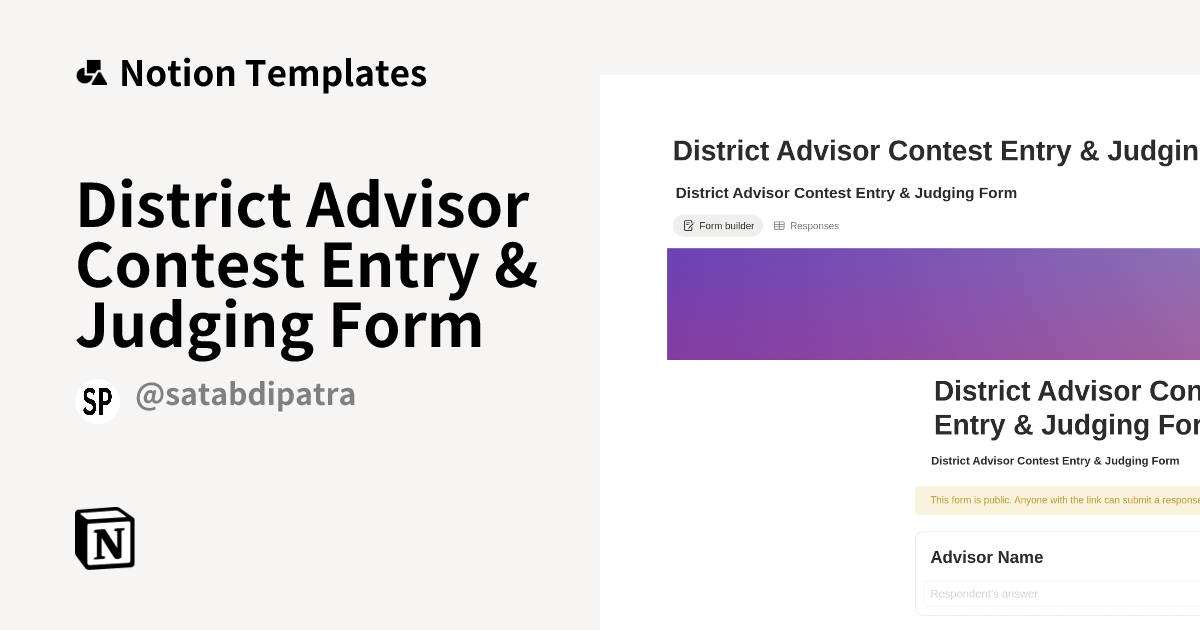District Advisor Contest Entry & Judging Form Template | Notion Marketplace