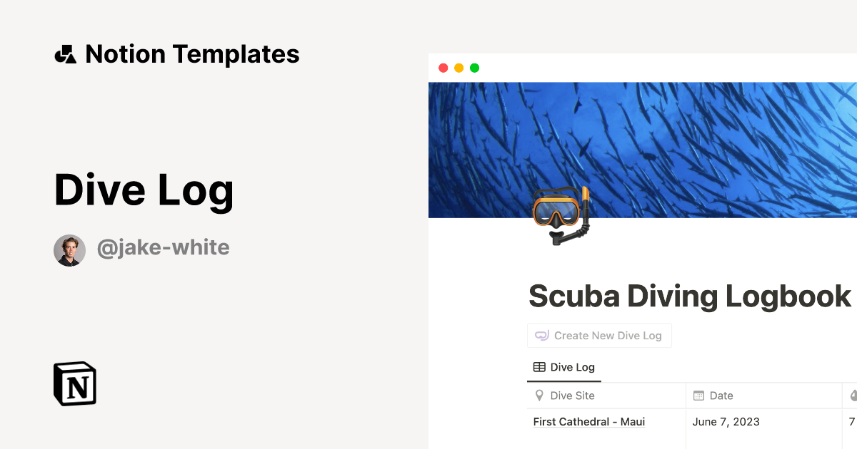 Dive Log Template by Jake White | Notion Marketplace
