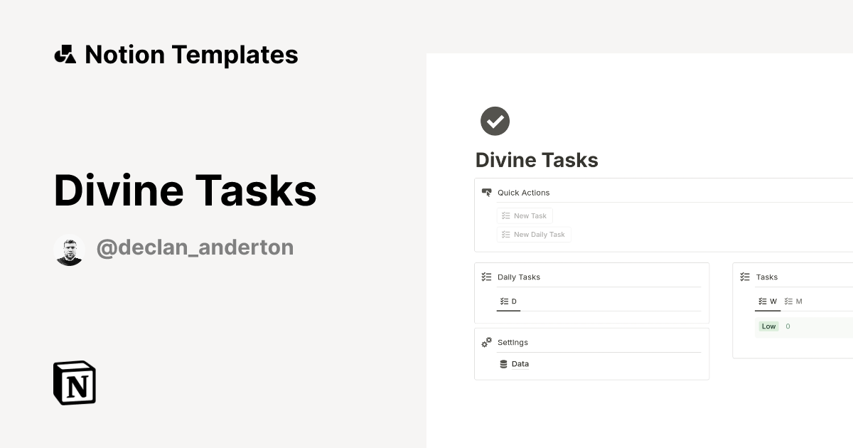 Divine Tasks Template by Declan A | Notion Marketplace