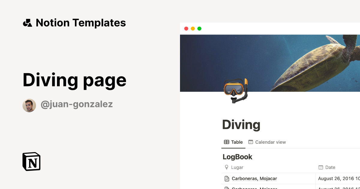 Diving page Template | Notion Marketplace