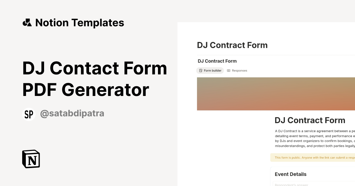 DJ Contact Form PDF Generator Template | Notion Marketplace