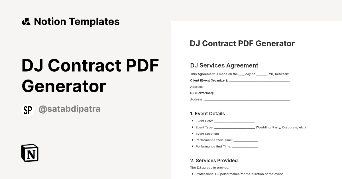 DJ Contract PDF Generator Template | Notion Marketplace