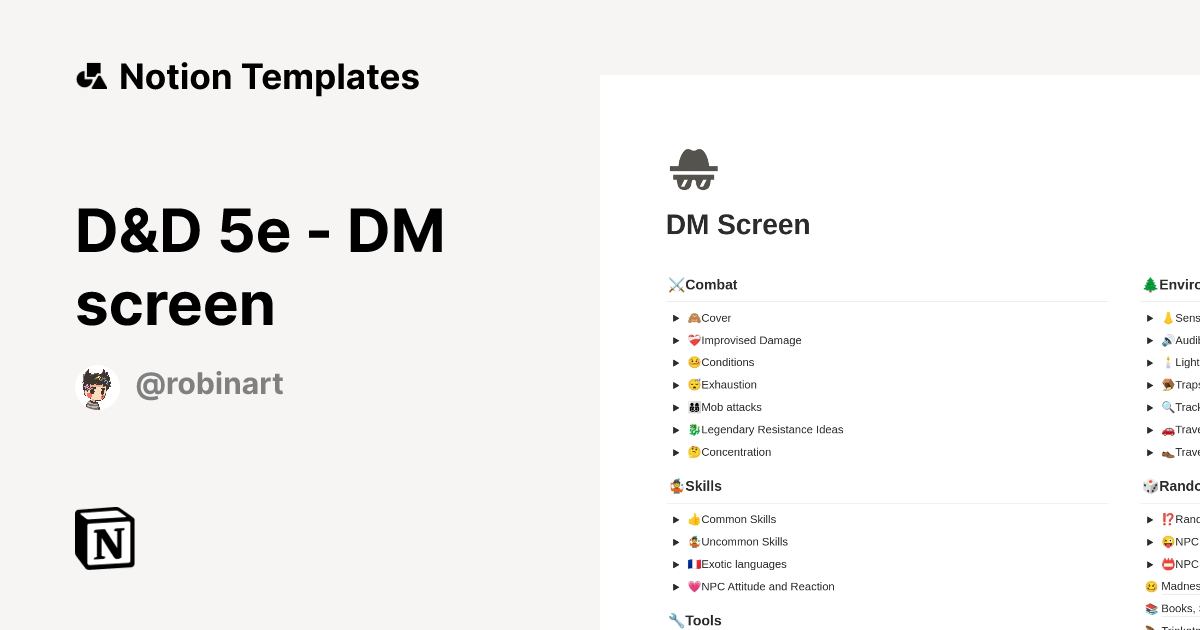 D&D 5e - DM screen Template by Robinart | Notion Marketplace
