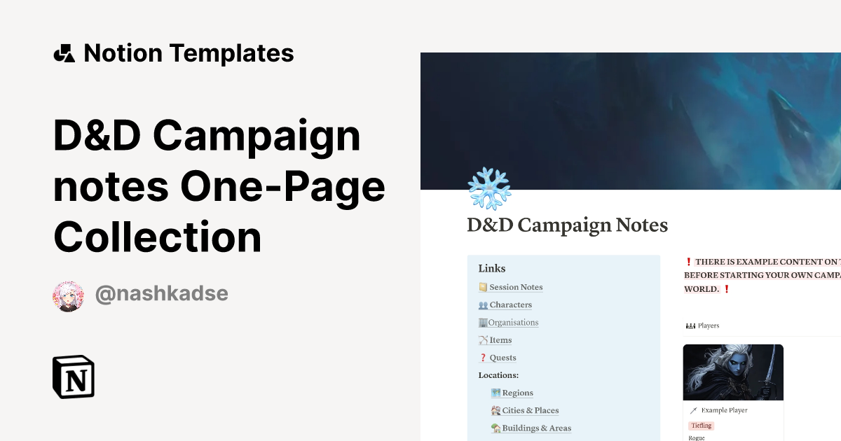 D&D Campaign notes One-Page Collection Template | Notion Marketplace