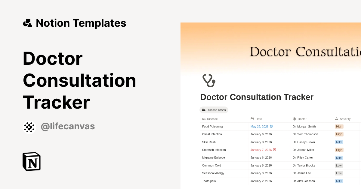 Doctor Consultation Tracker Template by Lifecanvas | Notion Marketplace