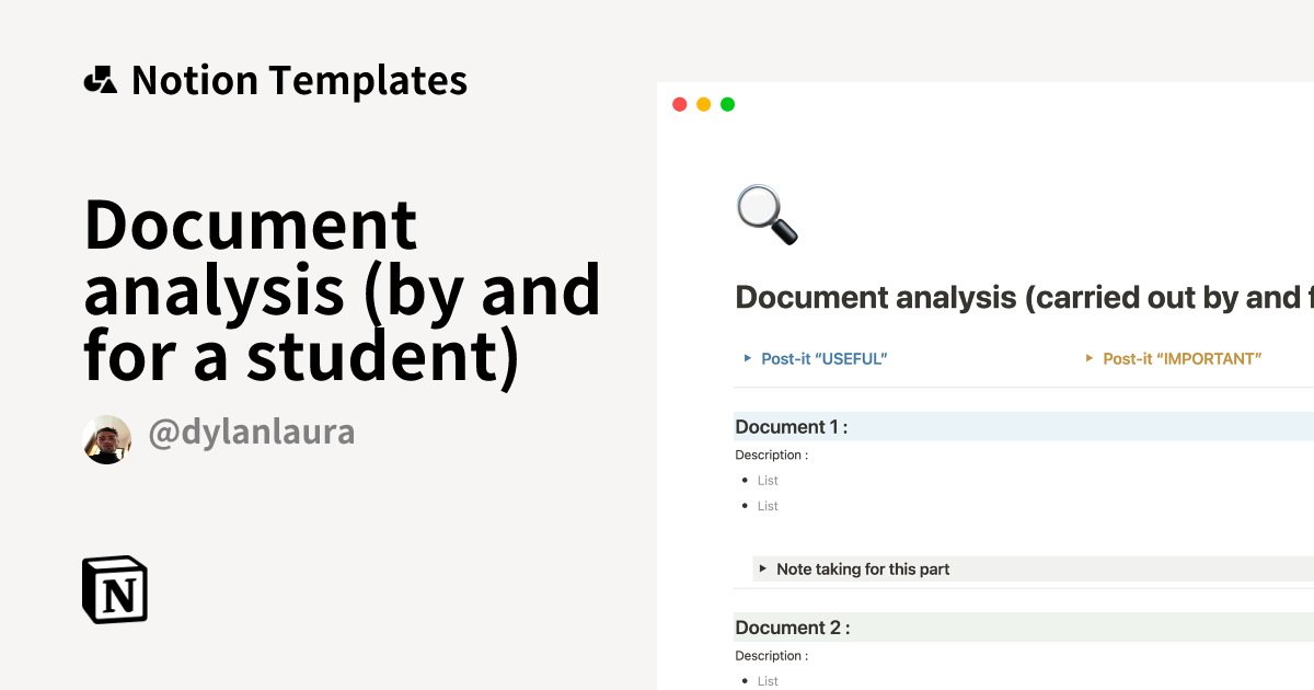 Document analysis (by and for a student) Template by Dylan | Notion ...
