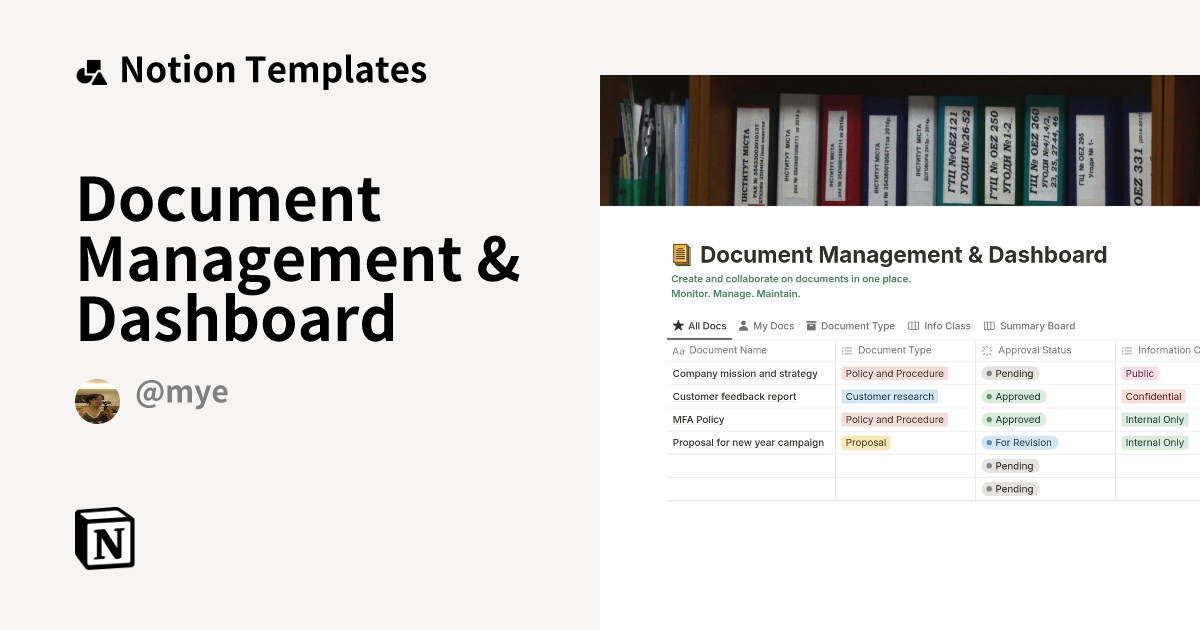 Document Management & Dashboard Template | Notion Marketplace