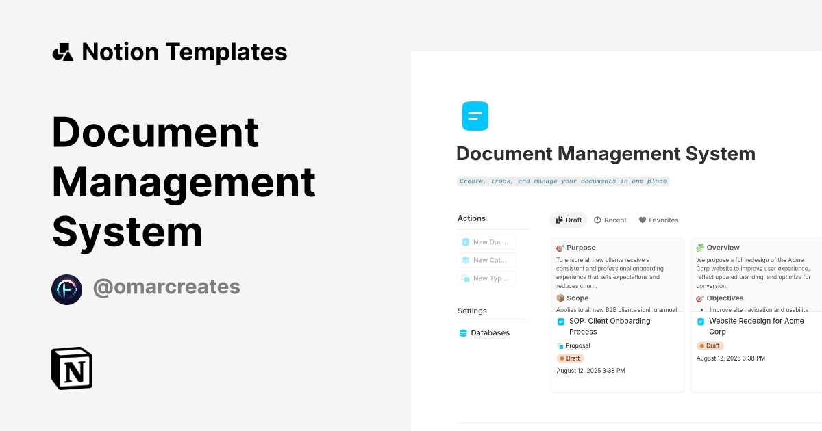 Document Management System Template By Omar Faruk Notion Marketplace