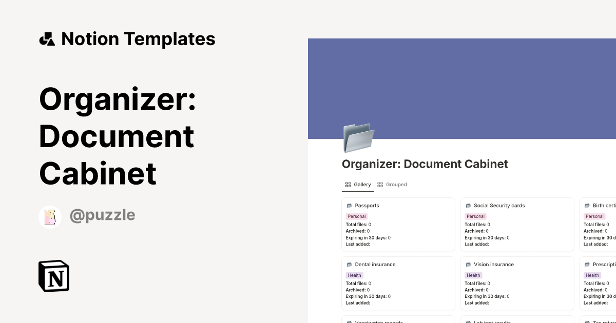 Organizer: Document Cabinet Template by Puzzle | Notion Marketplace