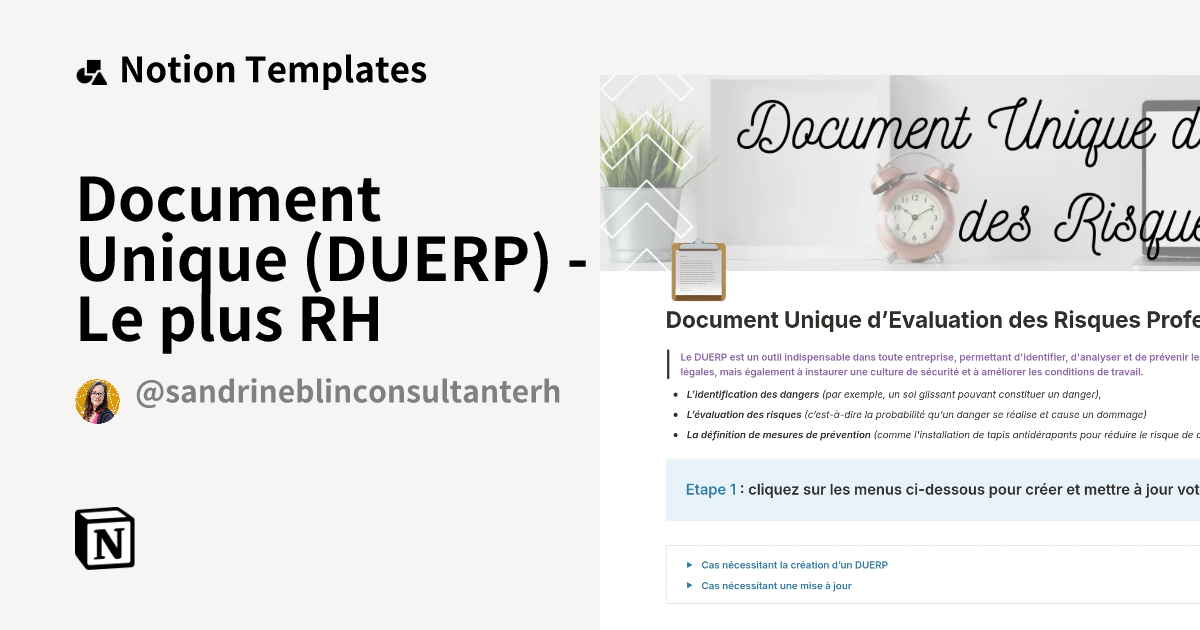 Document Unique (DUERP) - Le plus RH Template by Sandrine BLIN | Notion ...